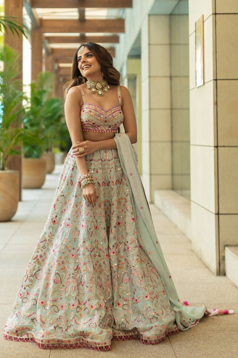 Simran Luthra In Light Blue Lehenga Set – Tamanna Punjabi Kapoor Official