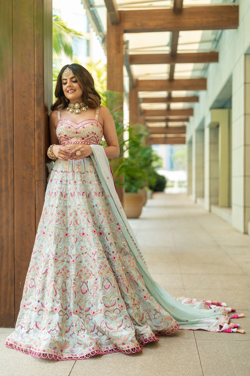 Simran Luthra In Light Blue Lehenga Set – Tamanna Punjabi Kapoor Official