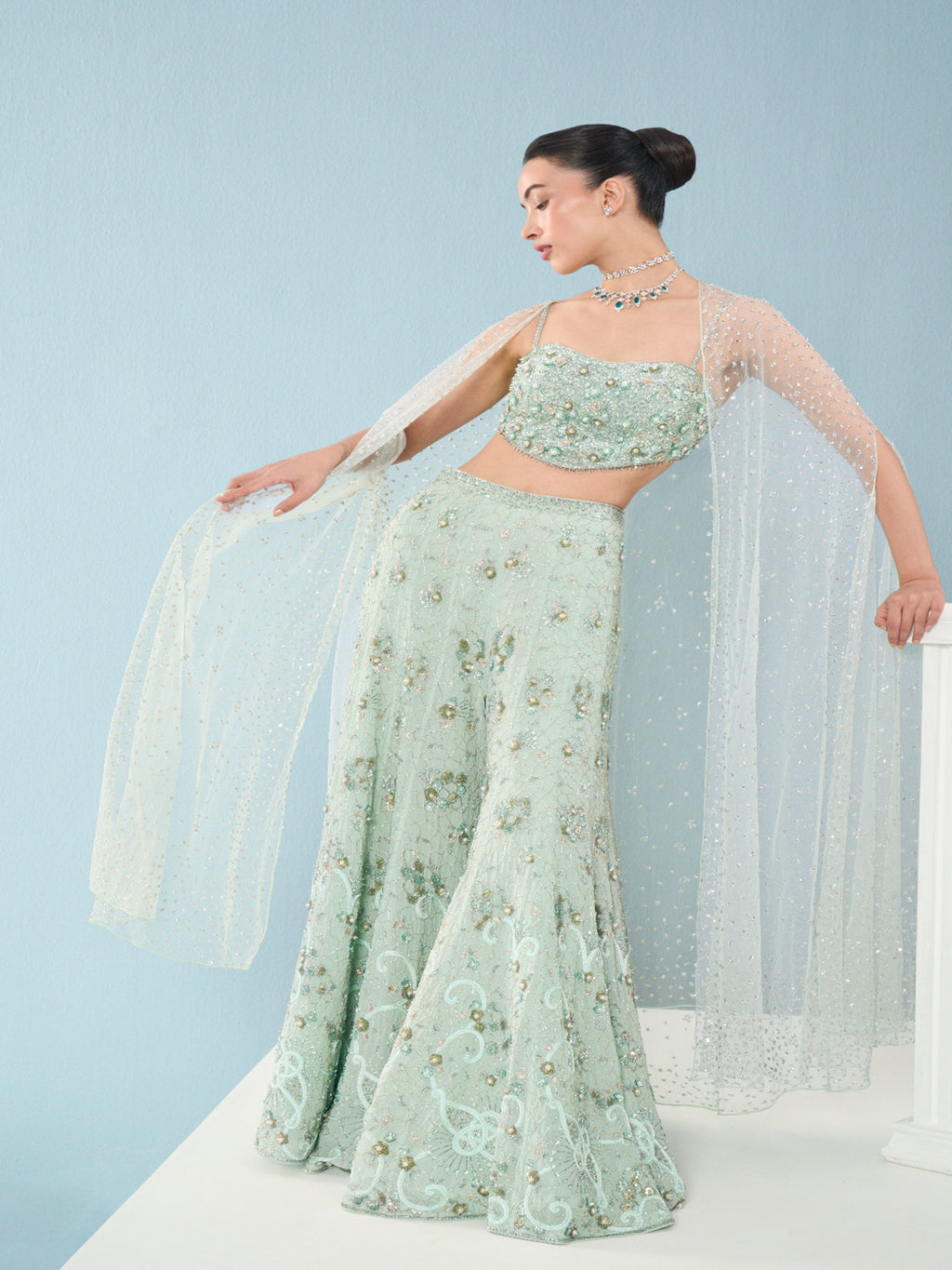 Sea Green Georgette High Waist Sharara – Tamanna Punjabi Kapoor Official